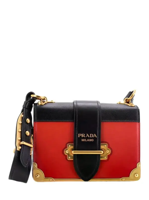 Prada Cahier Leather And Saffiano Leather Small Crossbody Bag - Red
