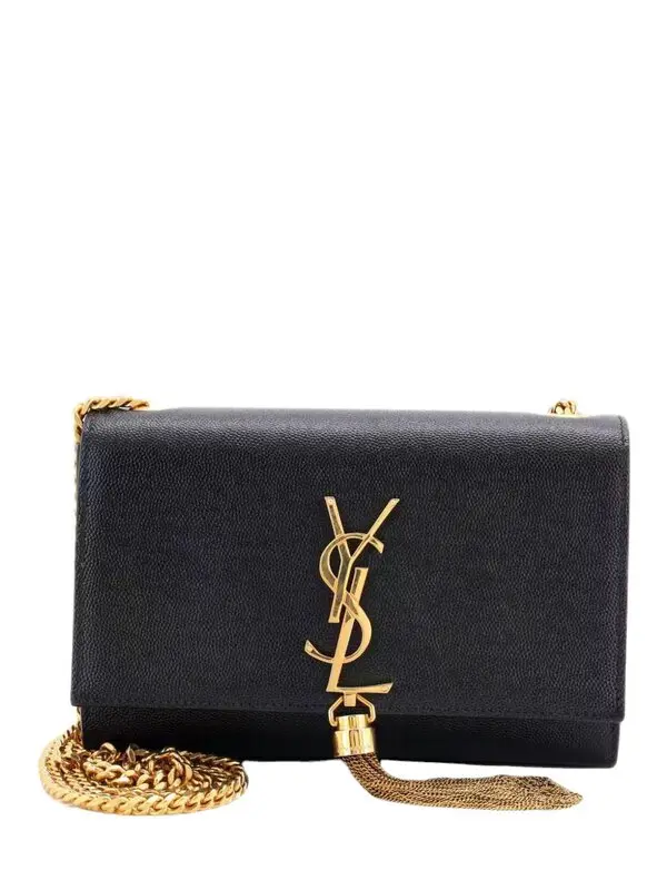 Saint Laurent Monogram Tassel Leather Small Crossbody Bag - Black