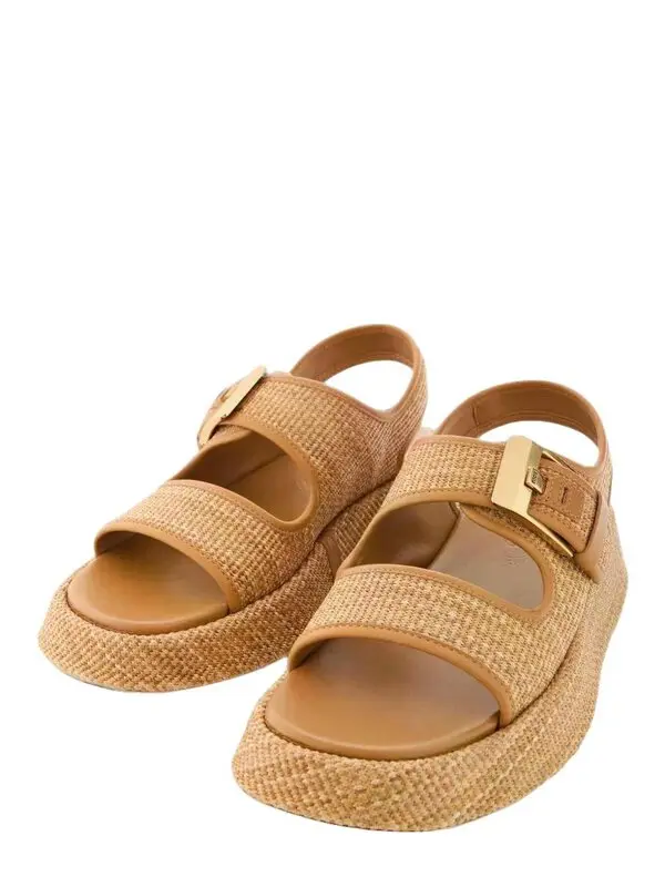 TOD'S Raffia Platform Sandals - Neutrals
