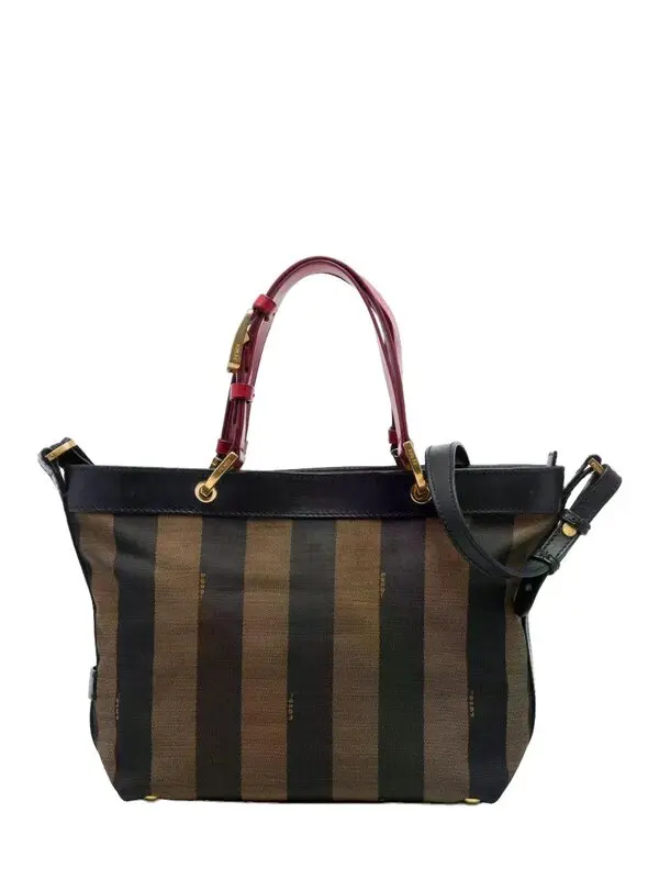 Fendi Canvas Pequin Stripe Satchel - Brown