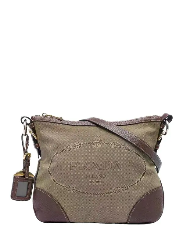 Prada Canvas Crossbody Bag With Leather Trim - Neutrals