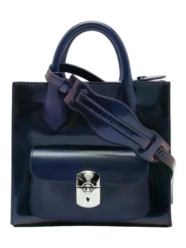 Balenciaga Mini Patent Padlock Satchel - Blue