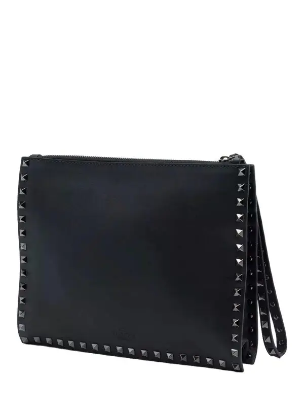 Valentino Garavani Rockstud Untitled Leather Wristlet Clutch Bag - Black
