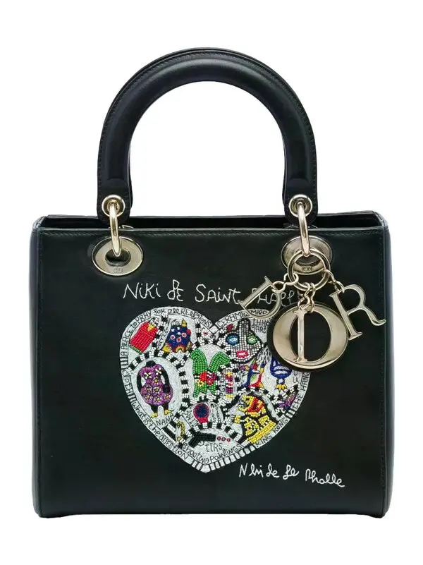Dior Niki De Saint Phalle Heart Calfskin Lady Satchel - Black
