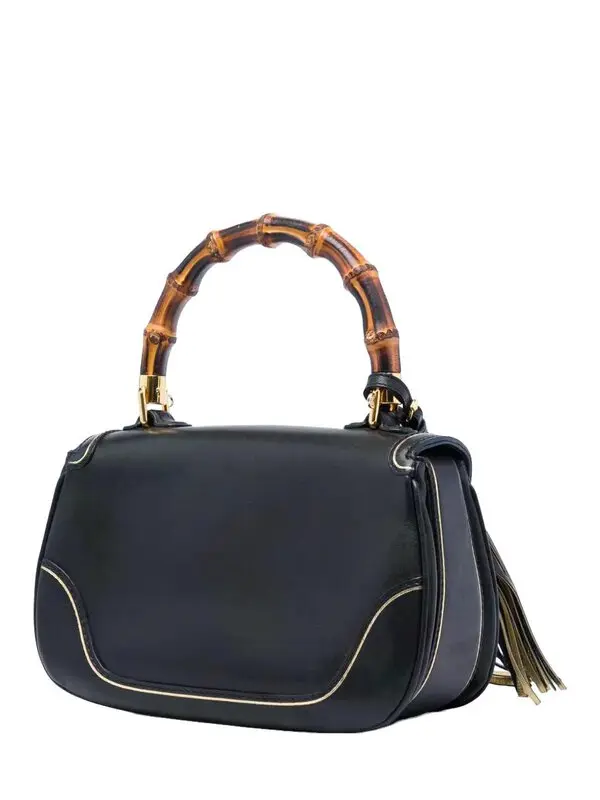 Gucci 2016-2026 Medium Calfskin Bamboo Top Handle Bag Satchel - Black