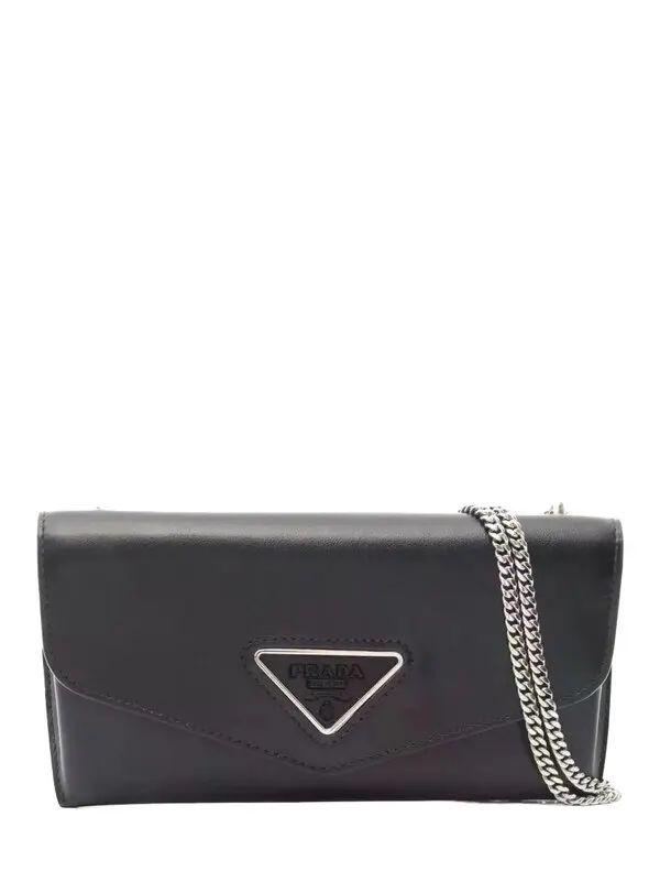 Prada Leather Triangle Chain Crossbody Bag - Black