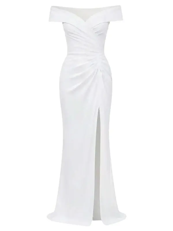 RHEA COSTA Athena Draped Crepe Gown - White