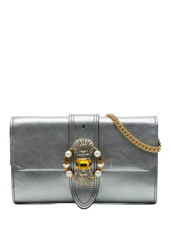 Miu Miu Metallic Goatskin Madras Crystal Embellished Crossbody Bag - Silver