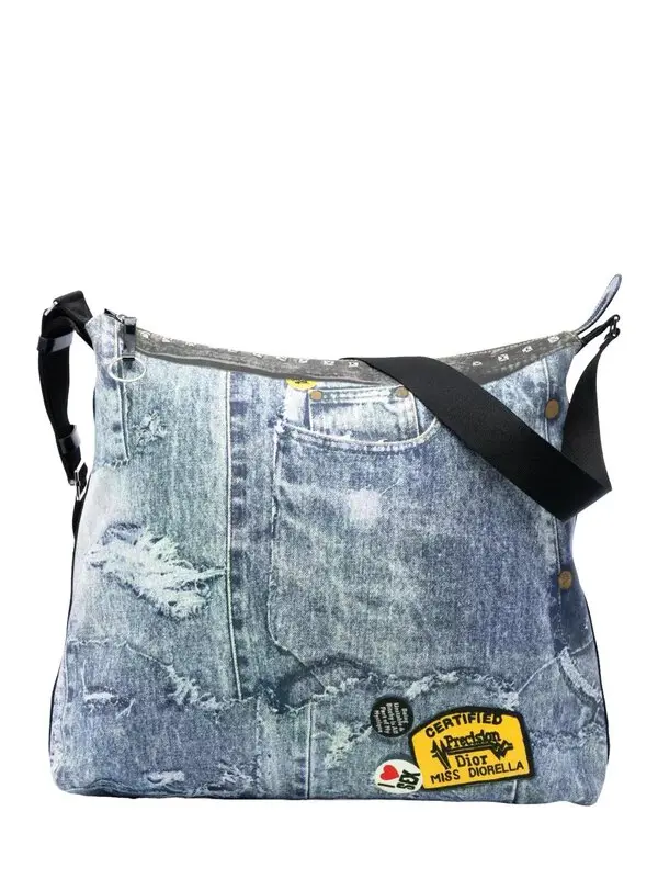 Dior Large Canvas Printed Messenger Bag - Blue