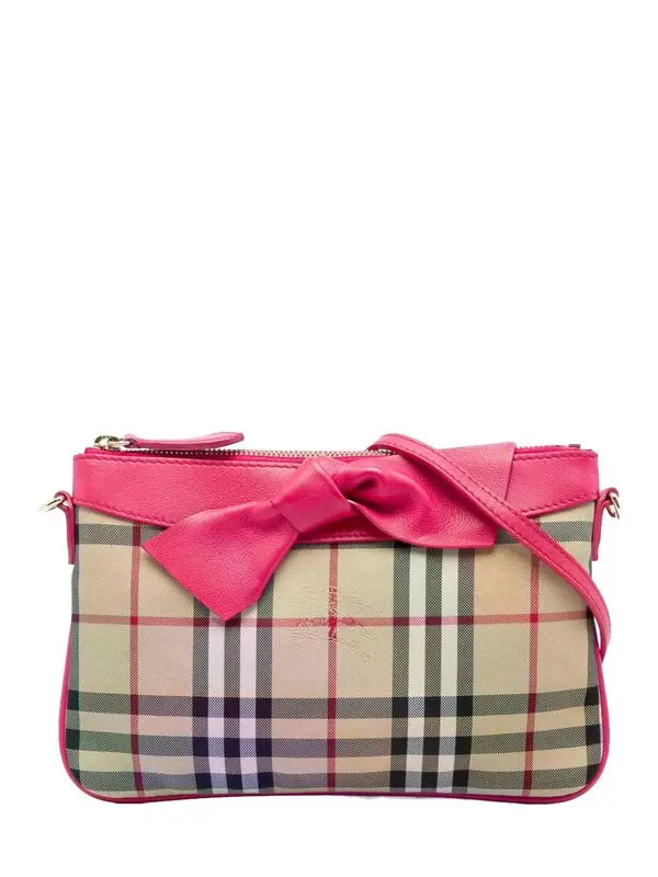 Burberry Haymarket Check Nylon Peyton Bow Tie Crossbody Bag - Pink