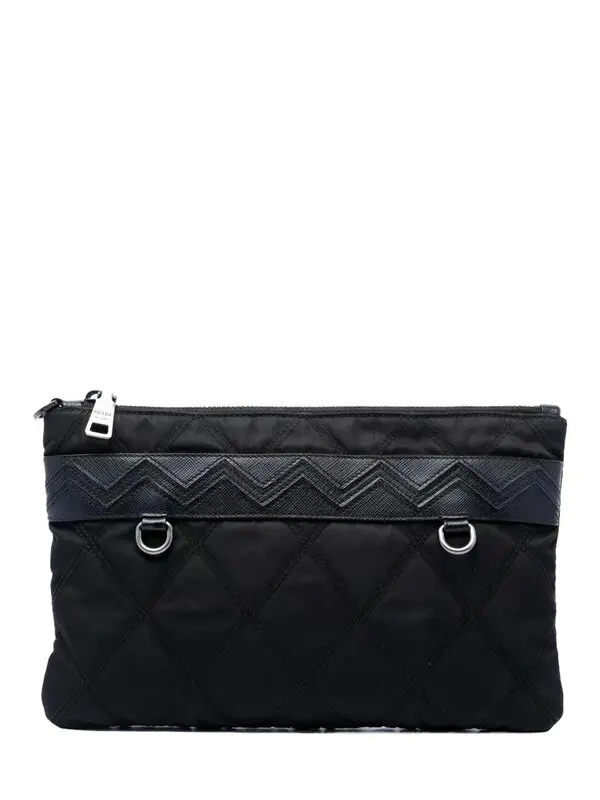 Prada Saffiano Trimmed Tessuto Impunturato Clutch Bag - Black