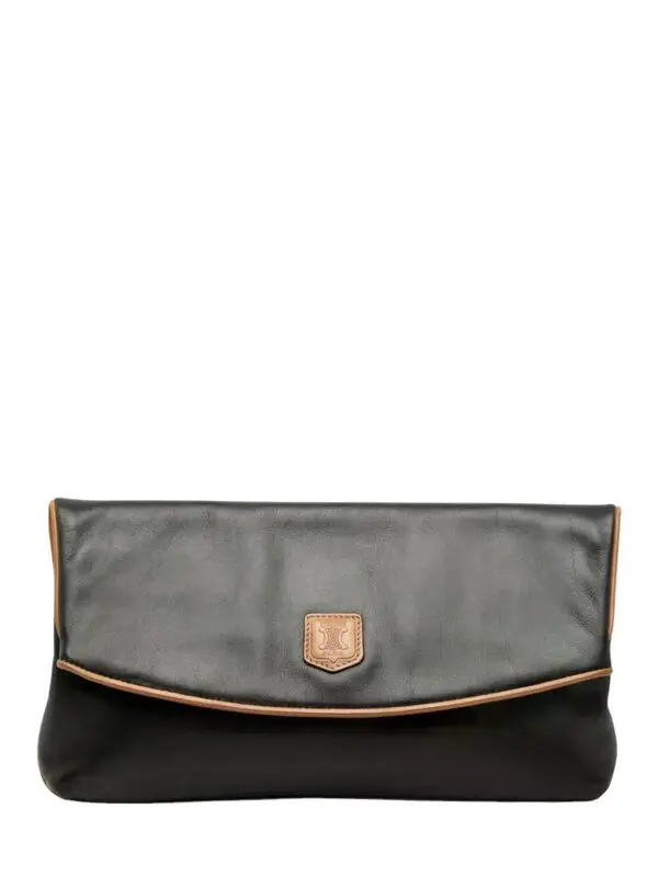 Celine Leather Triomphe Foldover Clutch Bag - Black