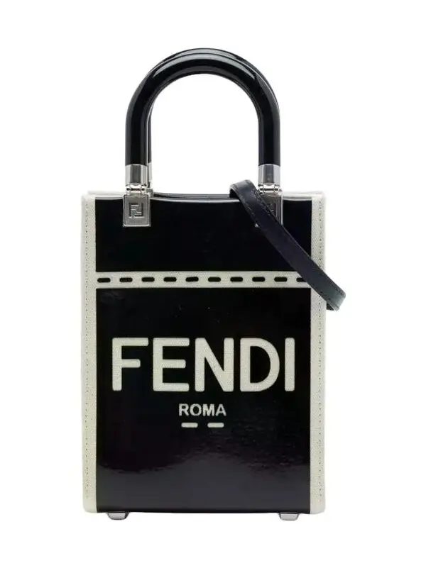 Fendi Patent And Canvas Shopper Tote Satchel - Black
