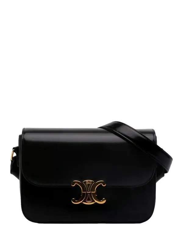 Celine Classique Shiny Calfskin Triomphe Crossbody Bag - Black