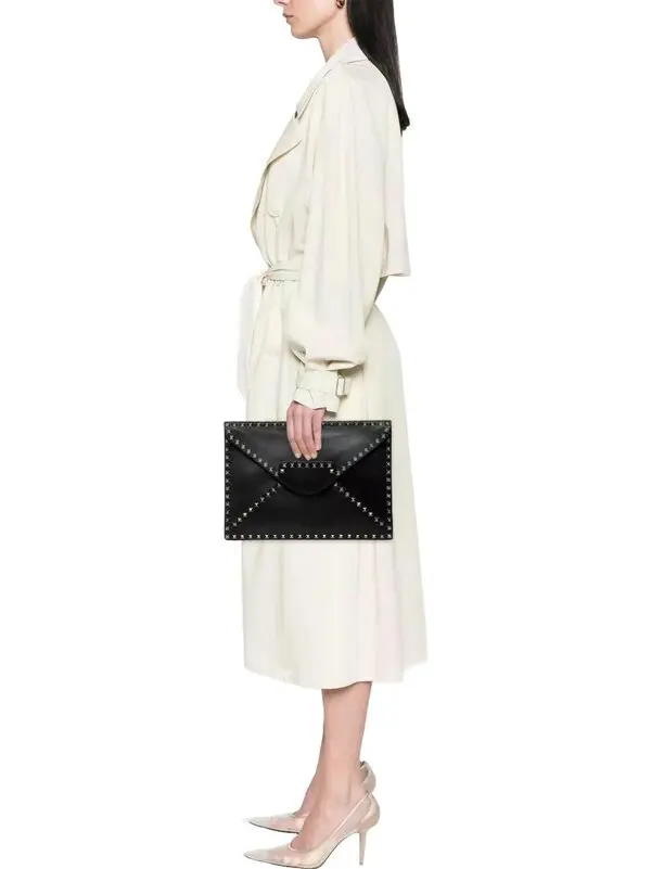 Valentino Garavani Leather Rockstud Untitled Envelope Clutch Bag - Black
