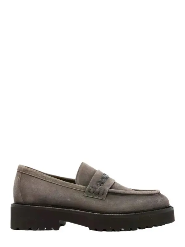 DOUCAL'S Suede Loafers With Crystal Embellishment - Grey
