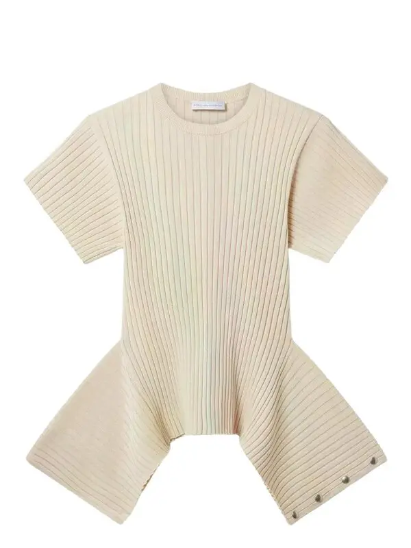 Stella McCartney Ribbed-knit Peplum Top - Neutrals