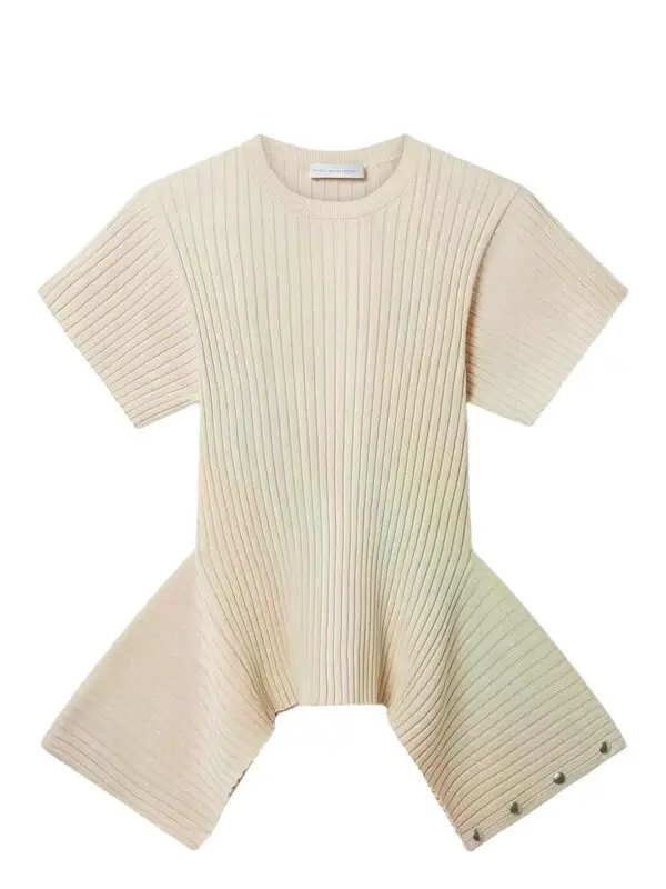 Stella McCartney Ribbed-knit Peplum Top - Neutrals