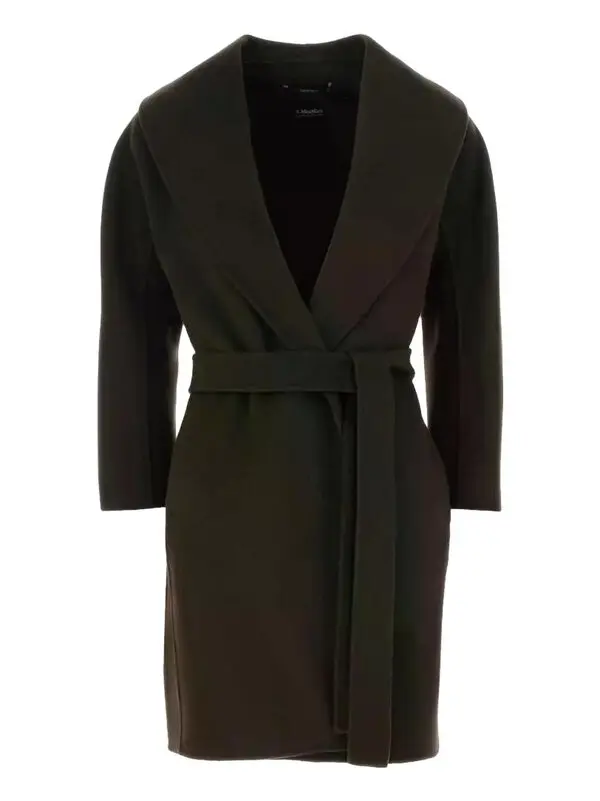 Max Mara Virgin Wool Belted Coat - Green