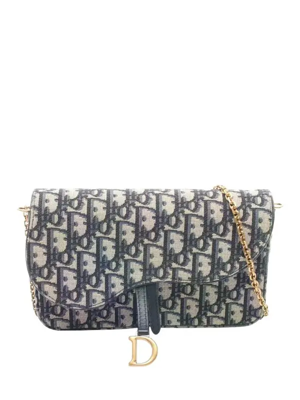Dior Oblique Canvas Saddle Pouch Wallet On Chain Crossbody Bag - Blue