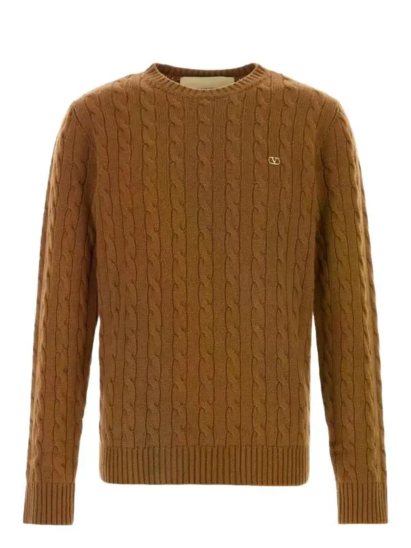 Valentino Garavani Cable Knit Vlogo Sweater - Brown