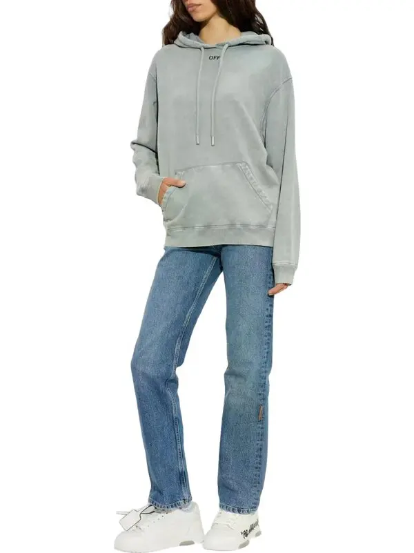 Off-White Graphic Print Drawstring Hoodie - Grey