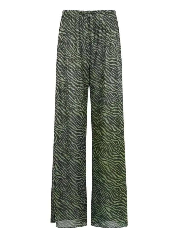 Oseree Animal Print Wide Leg Trousers - Black
