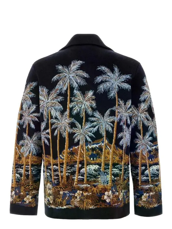 Alanui Embroidered Palm Tree Motif Cardigan - Blue