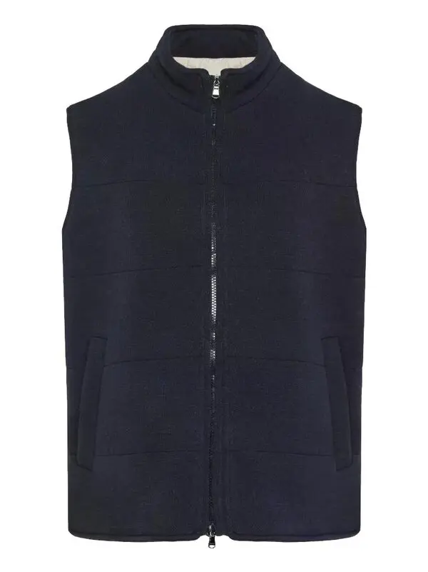 BARBA NAPOLI Padded High-neck Suede Gilet - Blue