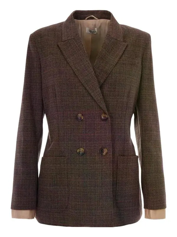 Liu Jo Prince Of Wales Tartan Double-breasted Blazer - Brown