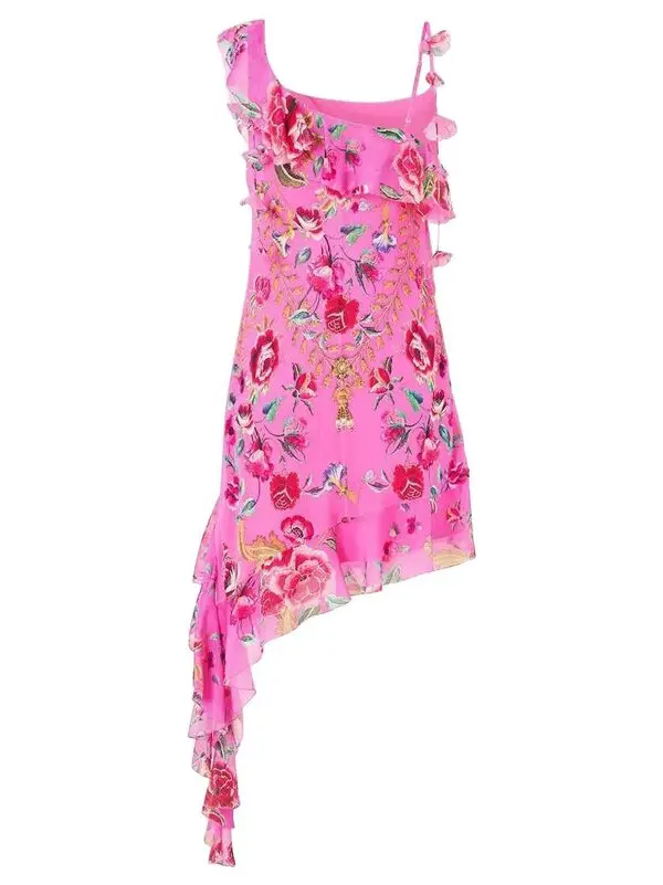 Camilla Asymmetric Hem Ruffled Mini Dress - Pink