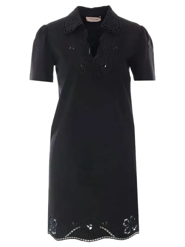 TWINSET Embroidered Detail V-neck Mini Dress - Black
