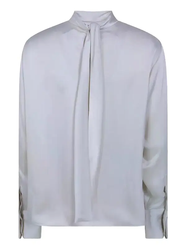 DRHOPE Long Sleeve High Neck Satin Blouse - Neutrals