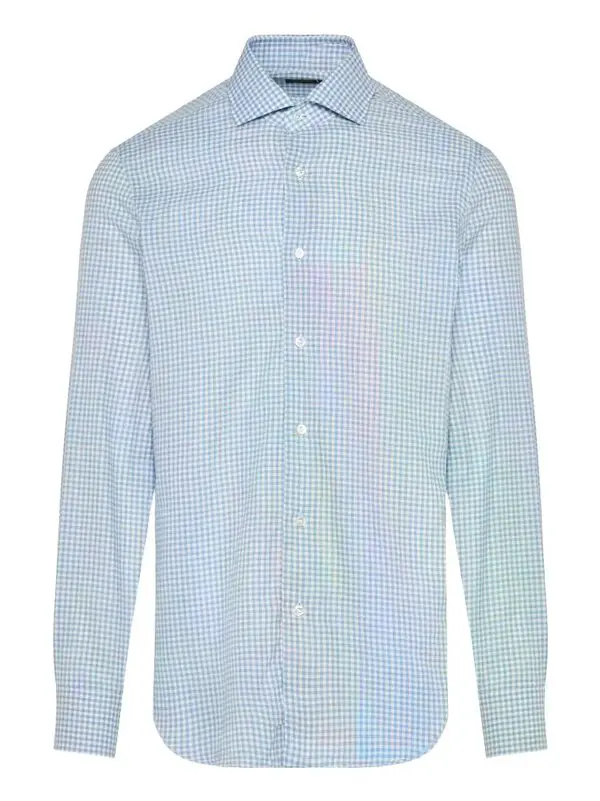 BARBA NAPOLI Gingham-check Long-sleeve Shirt - Blue