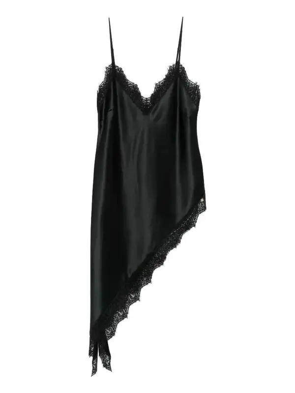 NISSA Lace-trim Asymmetric Top - Black