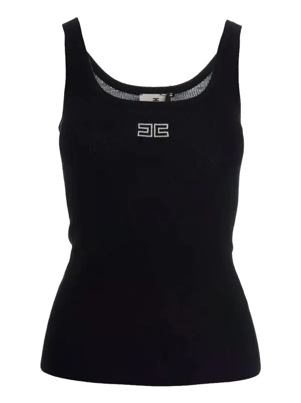 Elisabetta Franchi Ribbed Logo Tank Top - Black