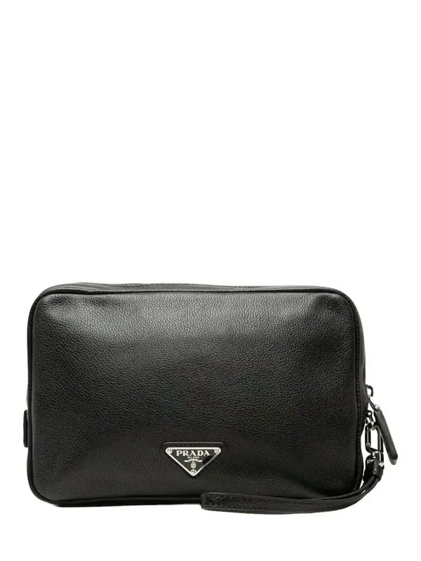 Prada Vitello Daino Wristlet Clutch Bag - Black