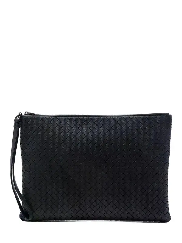 Bottega Veneta Nappa Intrecciato Wristlet Zip Clutch Bag - Black