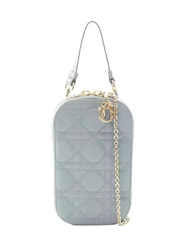 Dior 2021 Lambskin Cannage Lady Call In Phone Holder Satchel - Blue