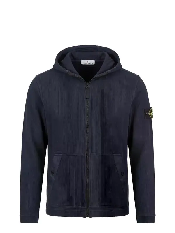 Stone Island Zip-up Hoodie With Detachable Compass Badge - Blue