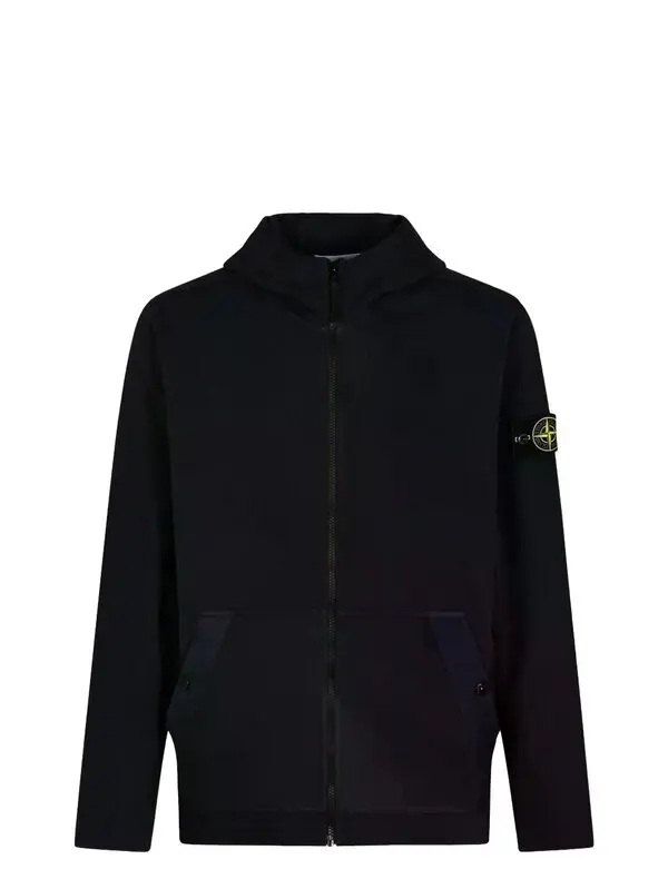 Stone Island Zip-up Hoodie With Detachable Compass Badge - Blue