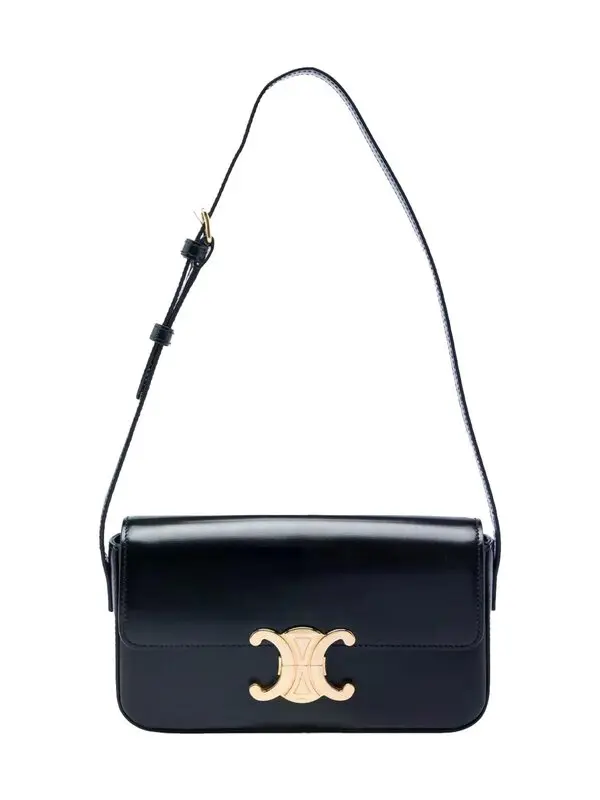 Celine Shiny Calfskin Triomphe Claude Shoulder Bag - Black