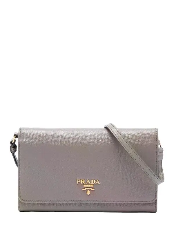 Prada Saffiano Leather Wallet On Strap Crossbody Bag - Brown