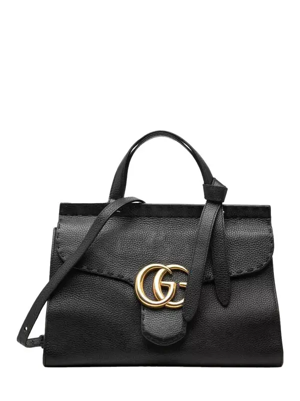 Gucci Gg Marmont Grained Calfskin Top Handle Satchel - Black