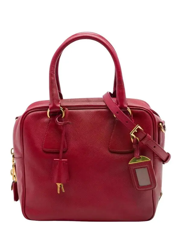 Prada Saffiano Leather Bauletto Satchel - Red