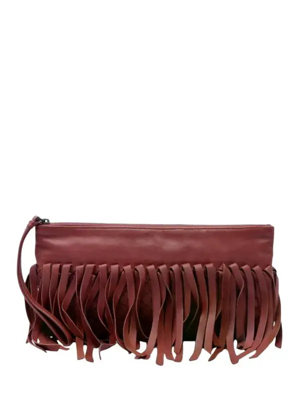 Bottega Veneta Lambskin Intrecciato Fringe Clutch Bag - Red