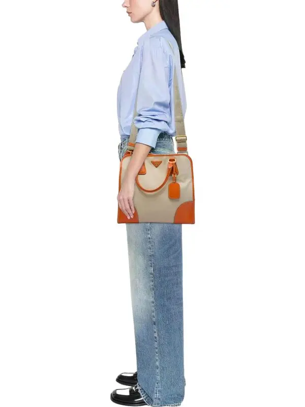 Prada Saffiano Trimmed Canvas Canapa Satchel - Neutrals
