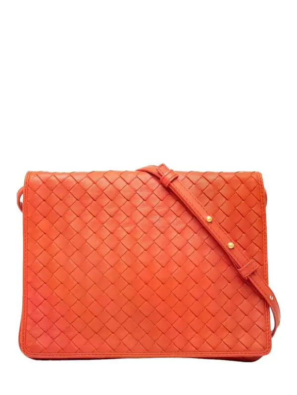 Bottega Veneta Nappa Intrecciato Flap Crossbody Bag - Orange