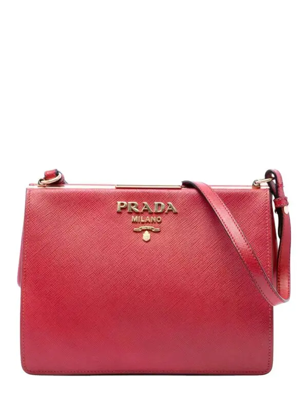 Prada Saffiano And City Calf Light Frame Crossbody Bag - Red