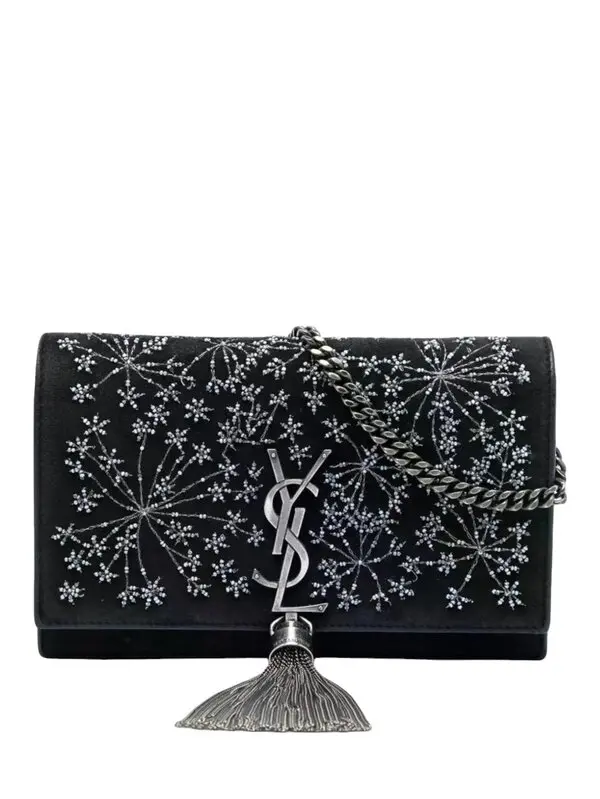 Saint Laurent Beaded Suede Monogram Kate Tassel Wallet On Chain - Black